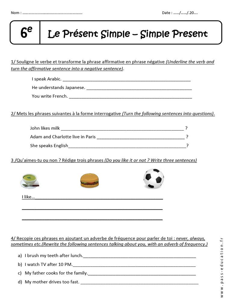 French Simple Present Exercises | PDF