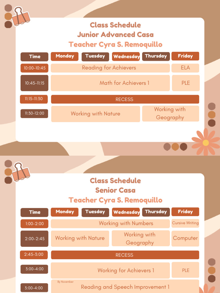 Brown and Pink Aesthetic Minimalist Class Schedule | PDF