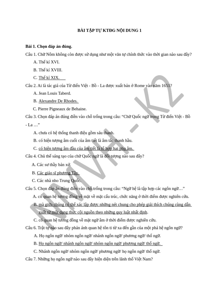 BÀI TẬP TỰ KTĐG ND1 | PDF