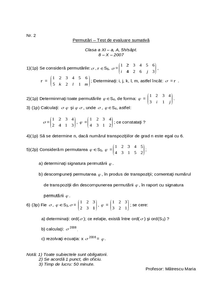 Perm Test 2 08 Matrescu Final | PDF