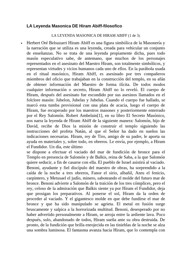 La Leyenda Masonica DE Hiram Abiff | PDF | Masonería | Solomons
