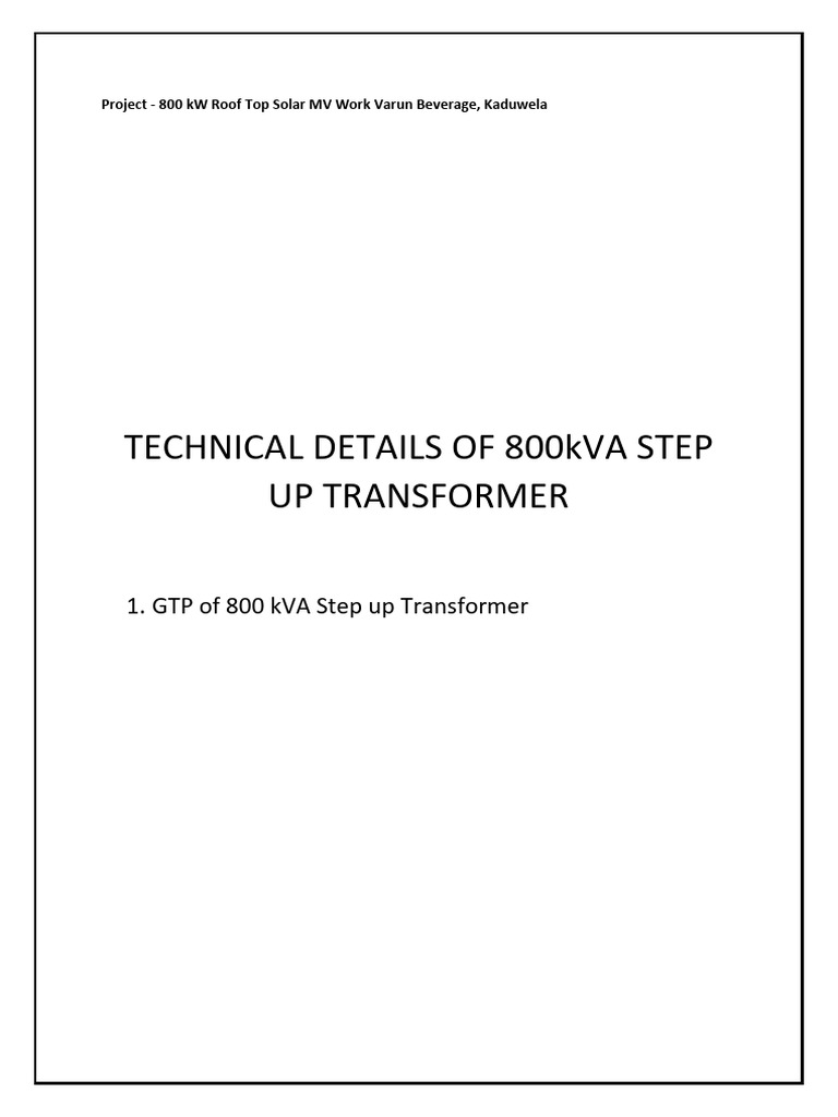 800 kW Solar Transformer Specs | PDF | Renewable Resources | Power (Physics)