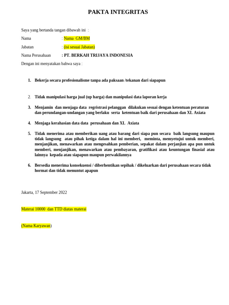 PAKTA_INTEGRITAS_PT._BTI_2022 | PDF