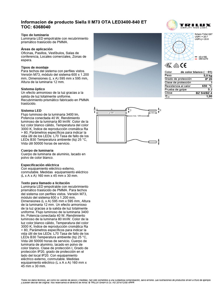 Siella II M73 OTA LED3400-840 ET | PDF | Diodo emisor de luz | Espectro electromagnético