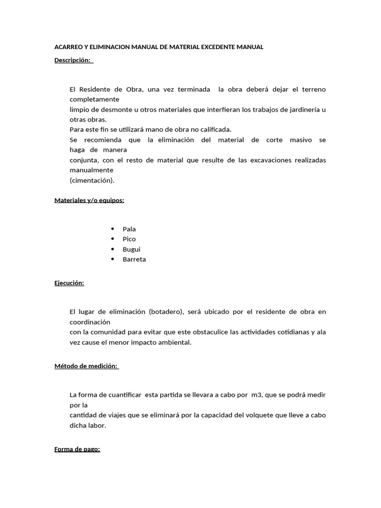 Acarreo y Eliminación de Material Excedente | PDF