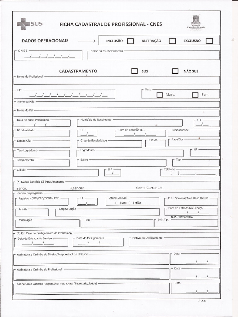 Modelo2 Novo Ficha Cadastral CNES Profissionais | PDF