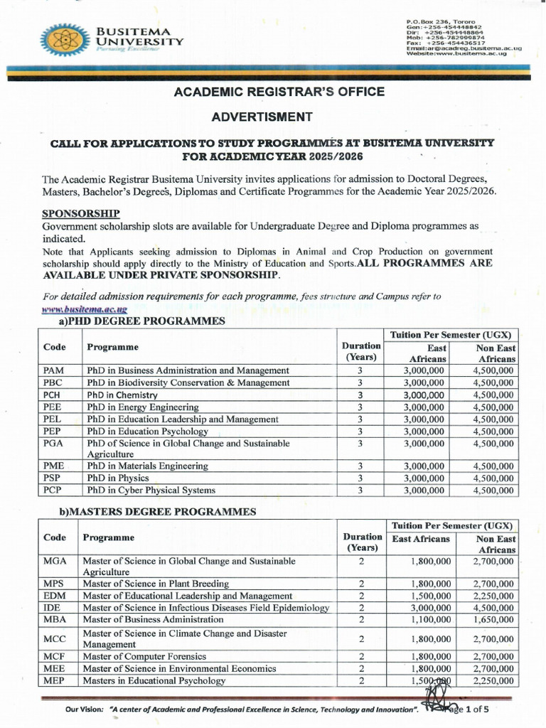Call For Applications For Study Programmes 2025 2026 | PDF
