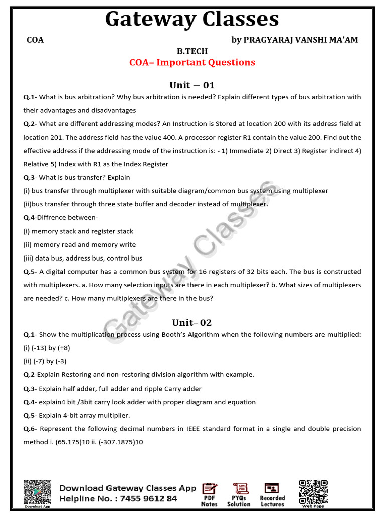 COA Important Questions Overview | PDF | Cpu Cache | Integrated Circuit