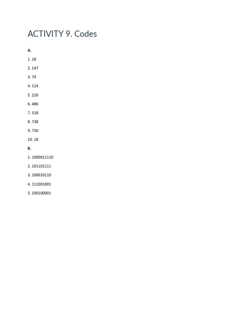 Activity 9. Codes | PDF