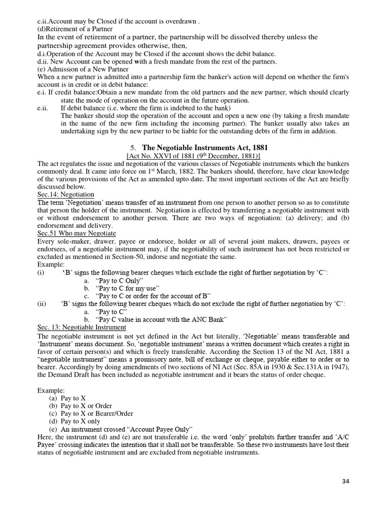 Overview of the NI Act 1881 | PDF | Negotiable Instrument | Banks
