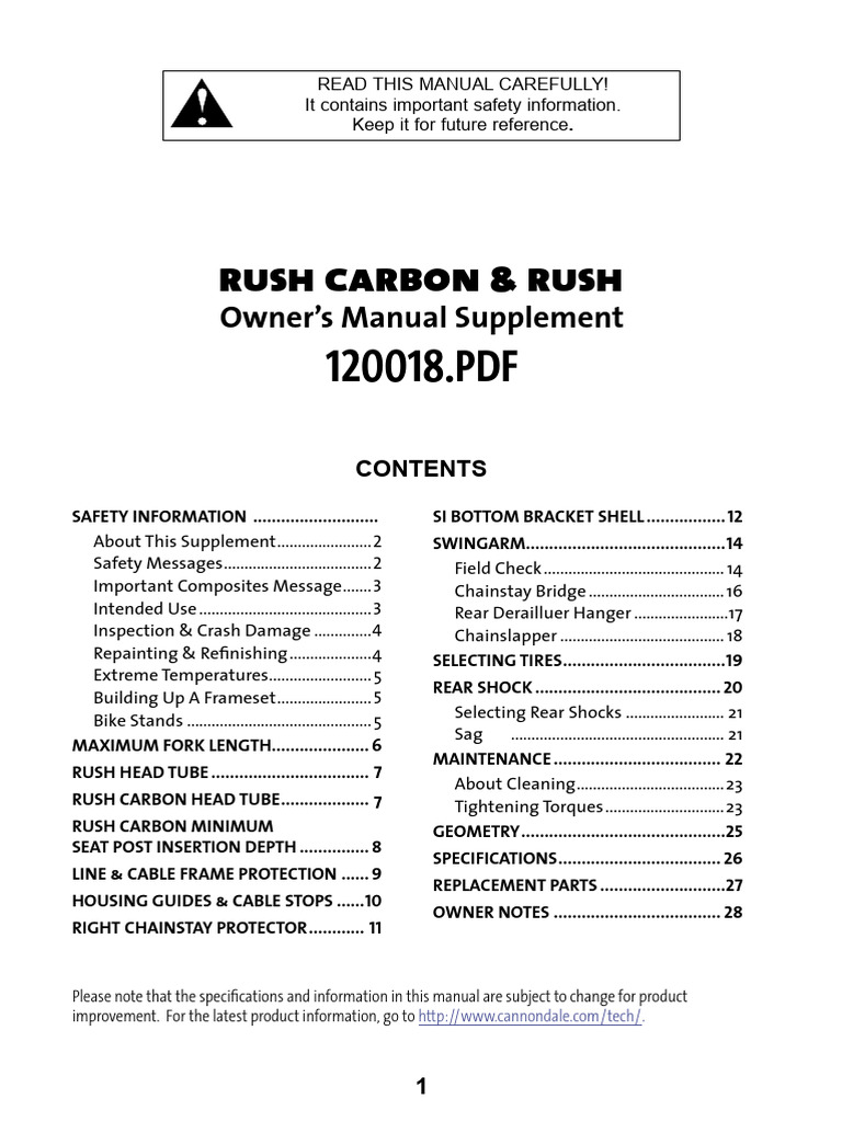 Rush Carbon & Rush: Owner's Manual Supplement | PDF
