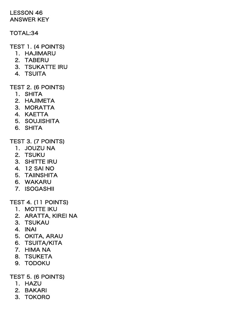 Lesson 46 Answer Key | PDF