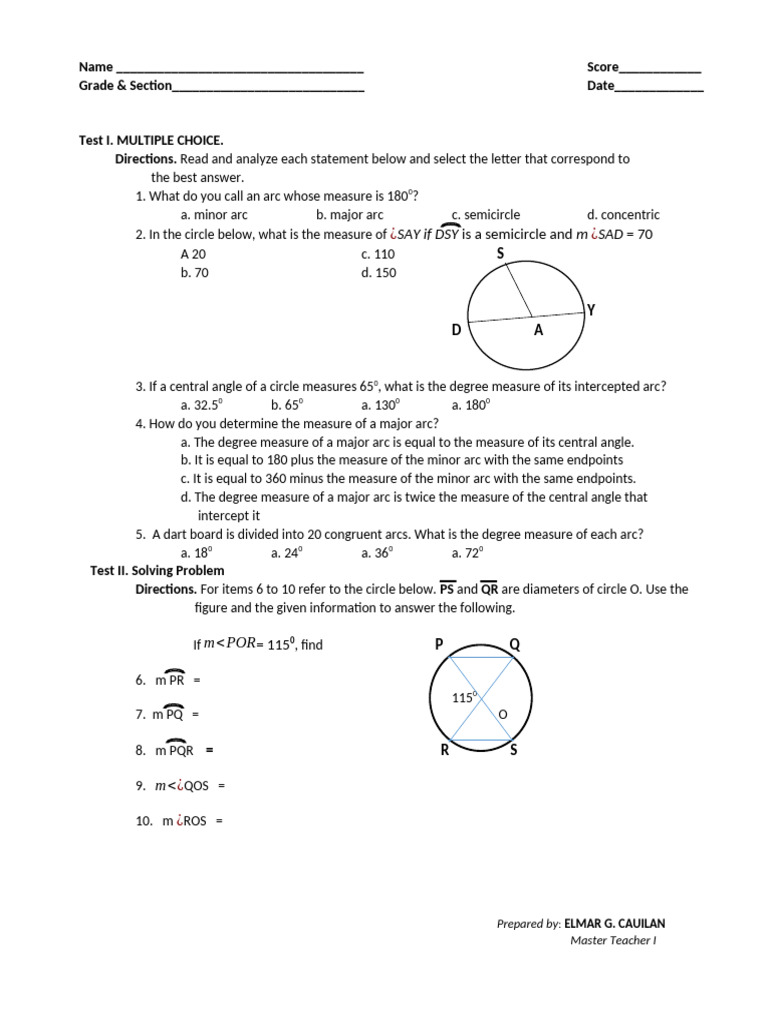 Circle Geometry Test Questions | PDF | Angle | Euclidean Plane Geometry