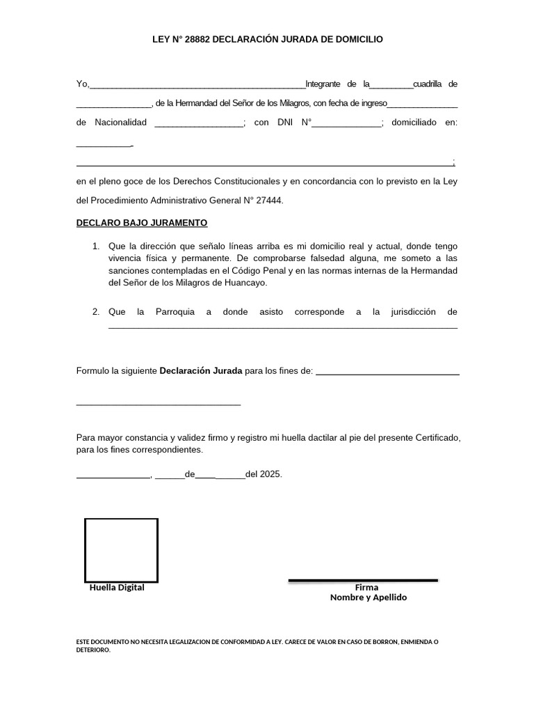 Declaración Jurada de Domicilio 2025 | PDF
