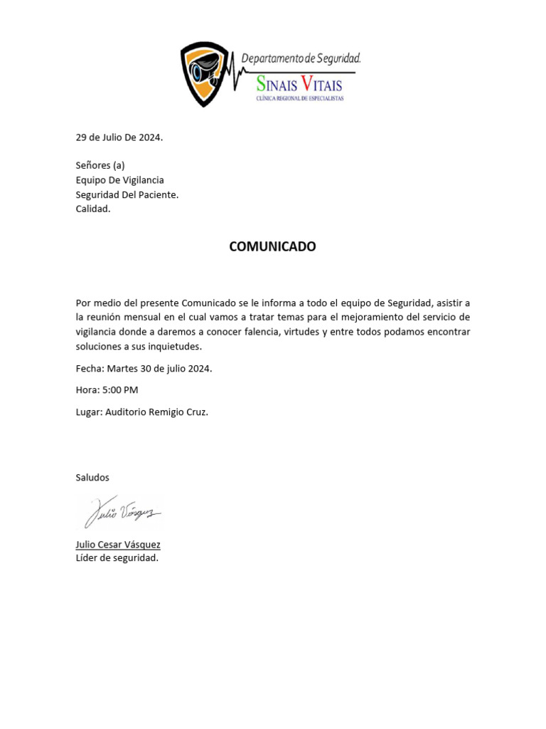 Formato de Comunicado y Invitacion A Reuniones | PDF