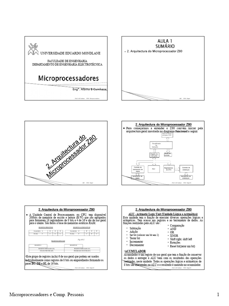 MCP - Aula 4 - Microprocessador Z80 | PDF | Unidade central de processamento | Entrada/Saída