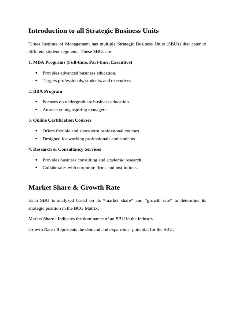 Strategic Business Units Overview | PDF