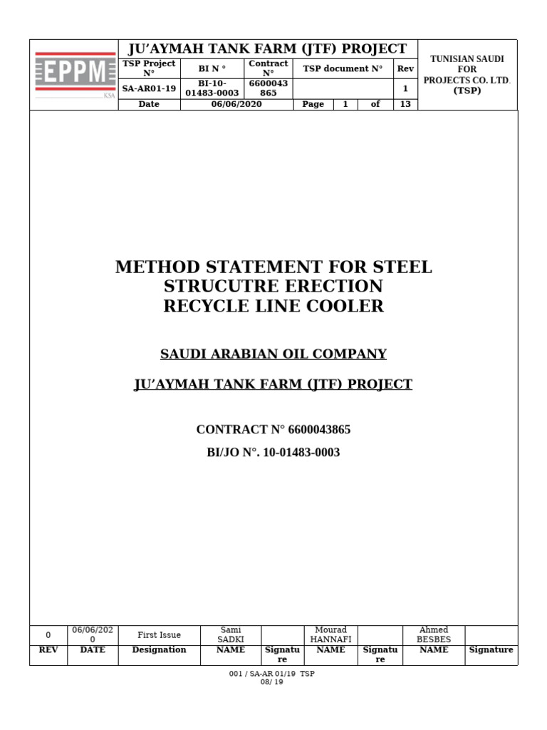 Steel Structure Erection Method Statement | PDF | Crane (Machine) | Screw