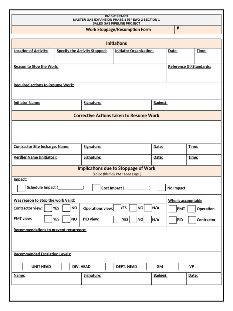 Work Stoppage/Resumption Form Guide | PDF