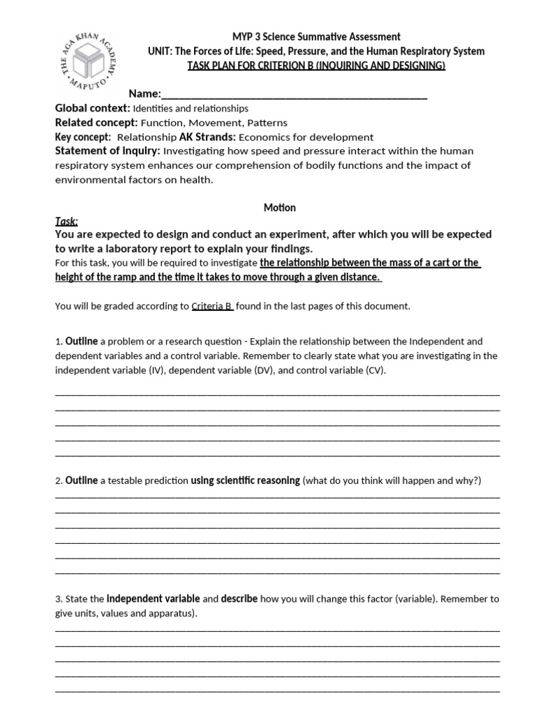 MYP 3 Science Summative Assessment Criterion B 2 | PDF | Data ...