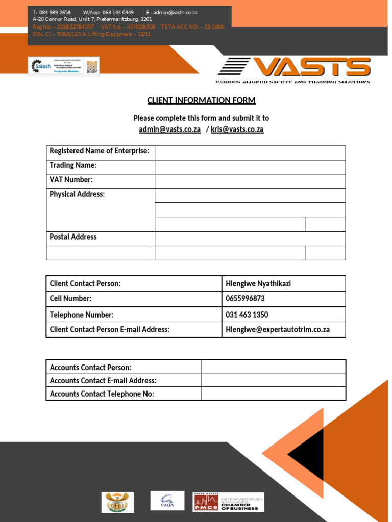 VASTS - Client Information Form | PDF