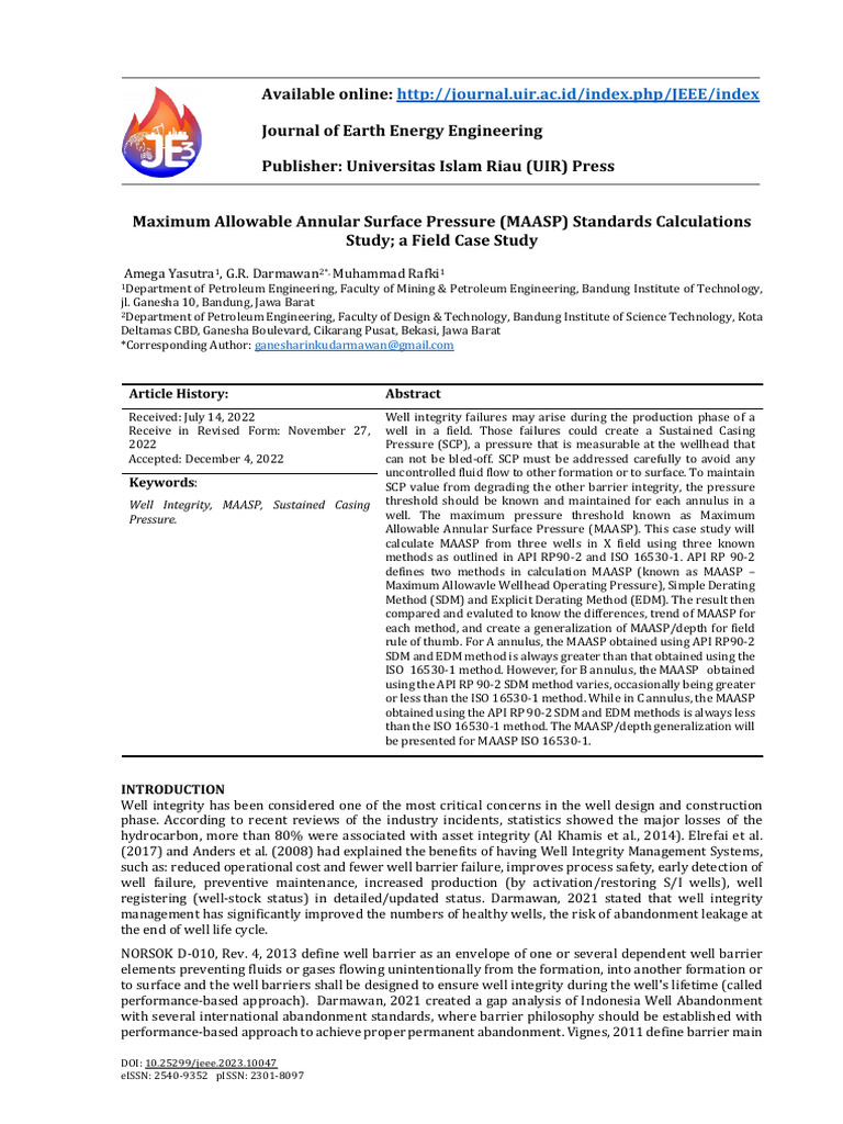 Maximum Allowable Annular Surface Pressure (MAASP) Standards ...