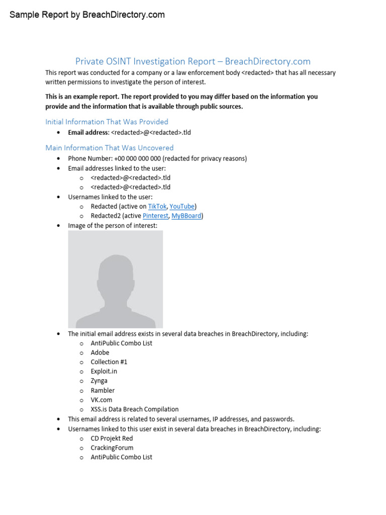 Private OSINT Investigation Report - Sample | PDF | Password | Internet Forum