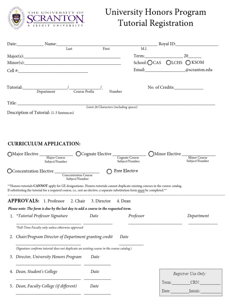 University Honors Program Tutorial Form | PDF