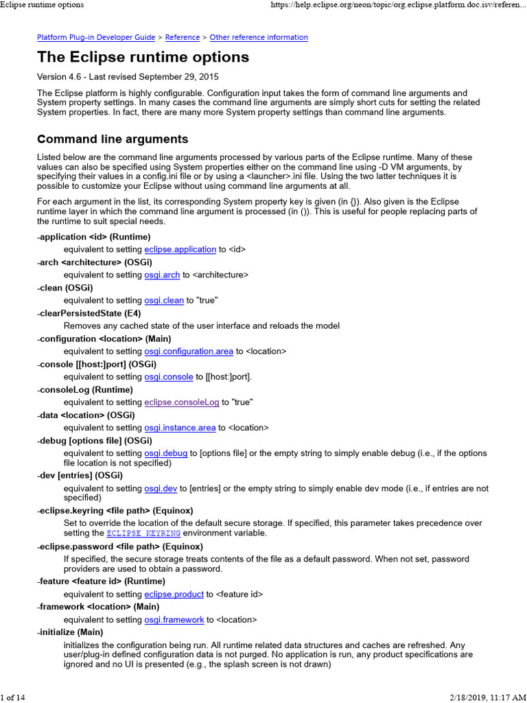 Eclipse Osgi Runtime Parameters and Options | PDF | Parameter (Computer Programming) | Command ...