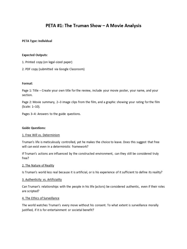 PETA1 The Truman Show Movie Analysis | PDF