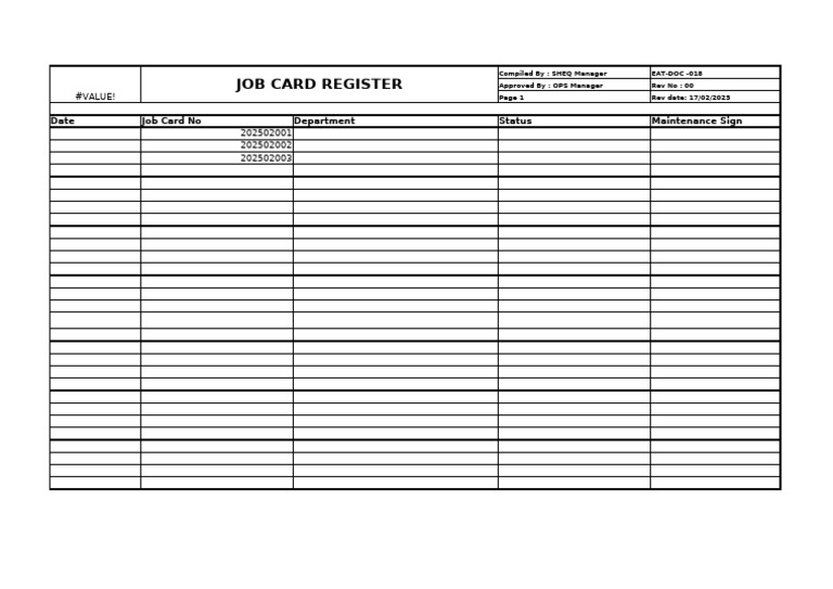 Job card register | PDF