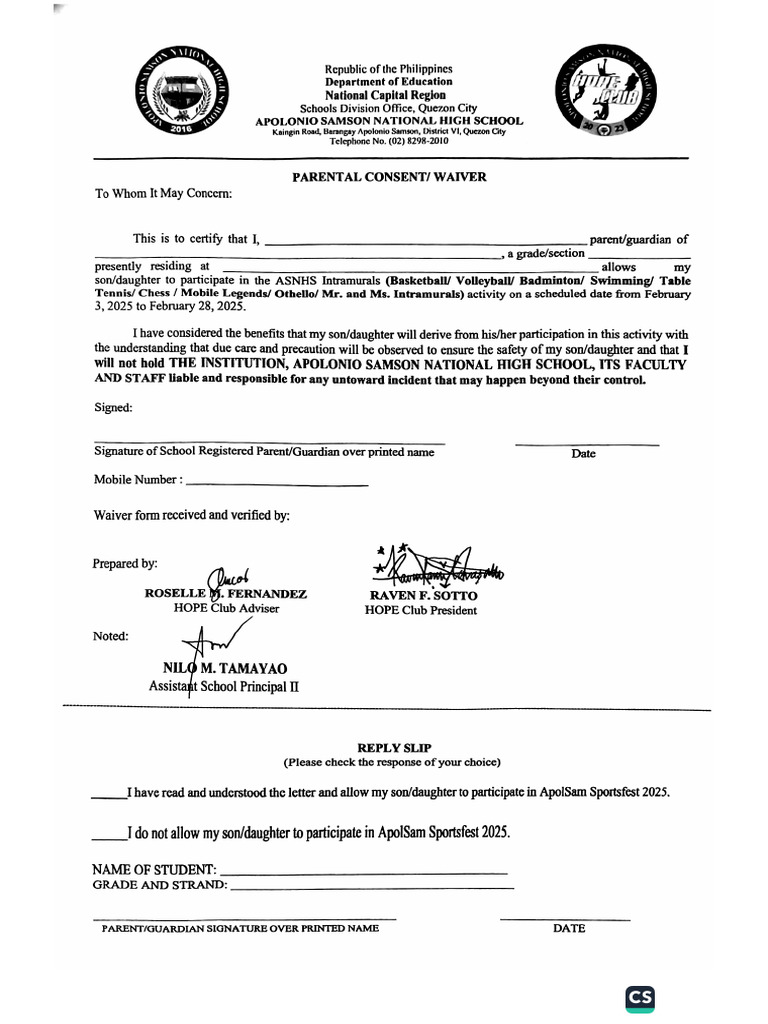 Parental Consent Intrams | PDF