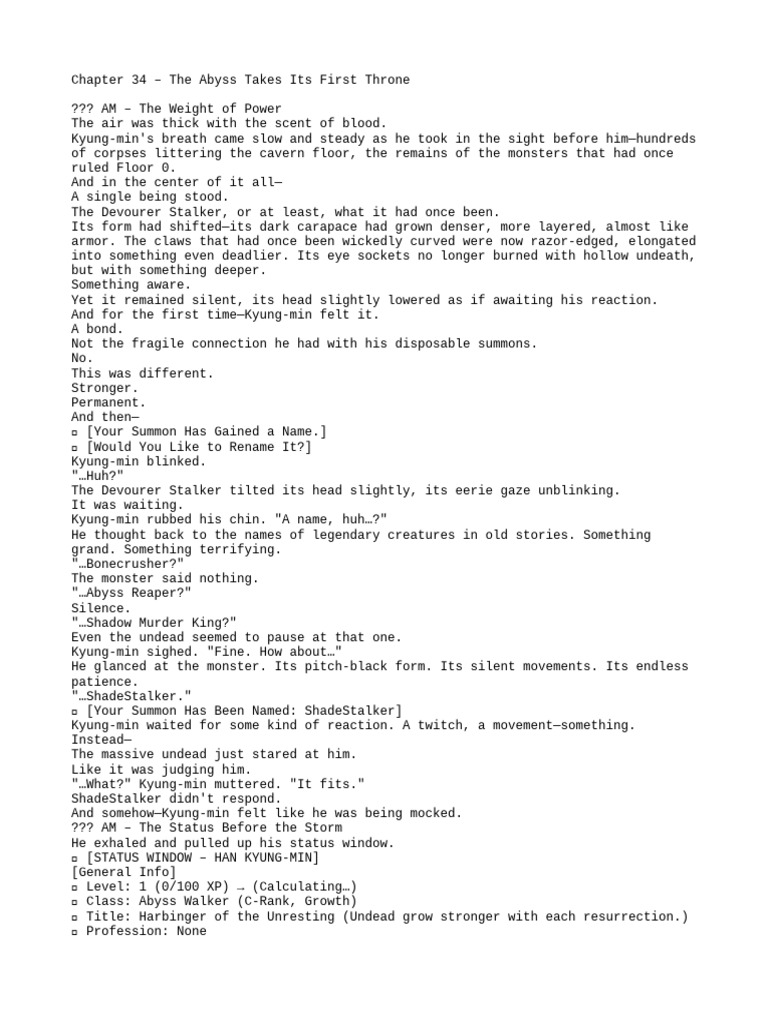 Chapter 34 – The Abyss Takes Its Fi | PDF