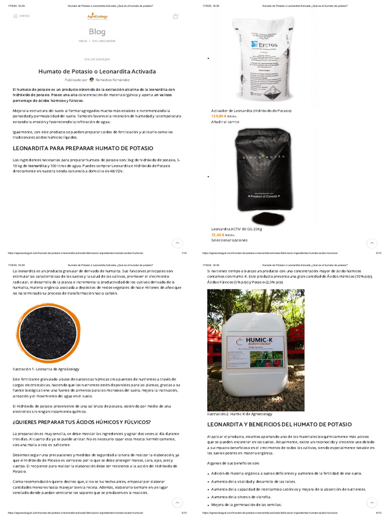 Humato de Potasio: Beneficios y Preparación | PDF | Suelo | Nutrientes