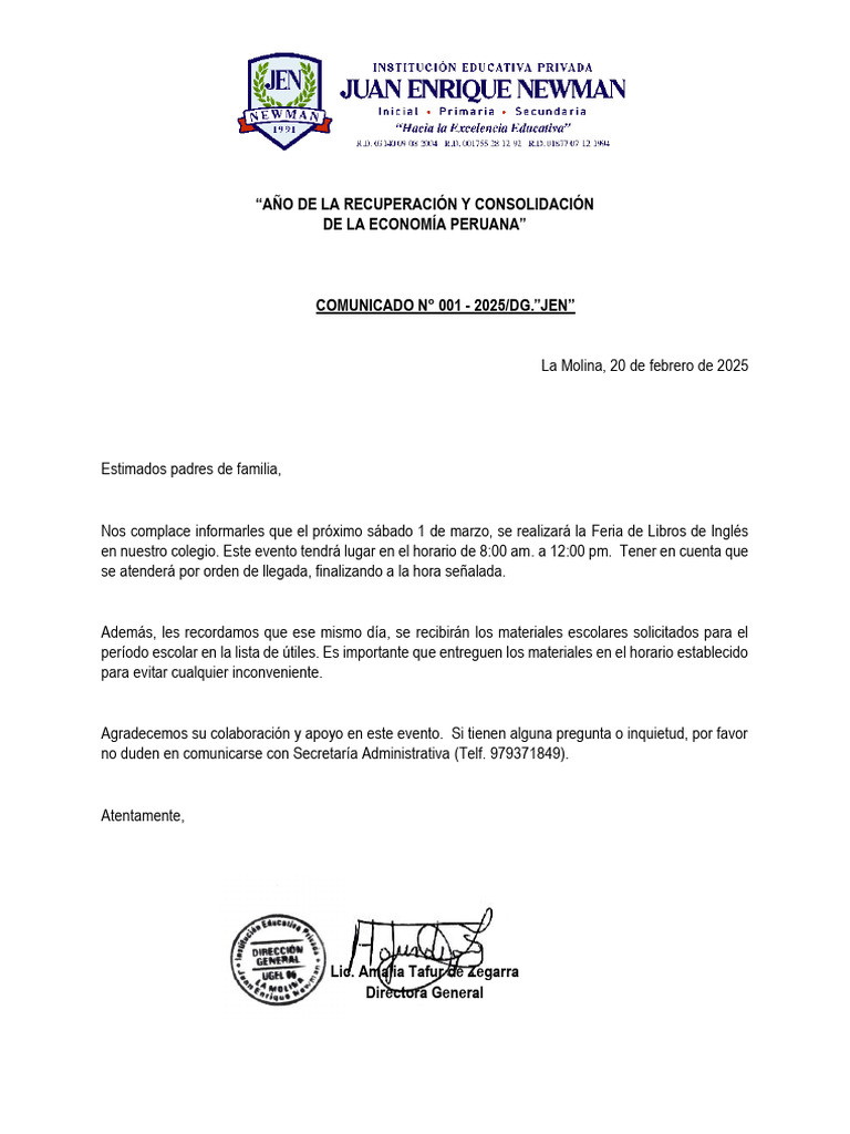 Comunicado 001 - 2025 - Feria de Libros | PDF