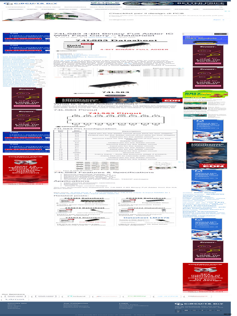74LS83 4-Bit Binary Full Adder IC With Fast Carry - Datasheet | PDF ...