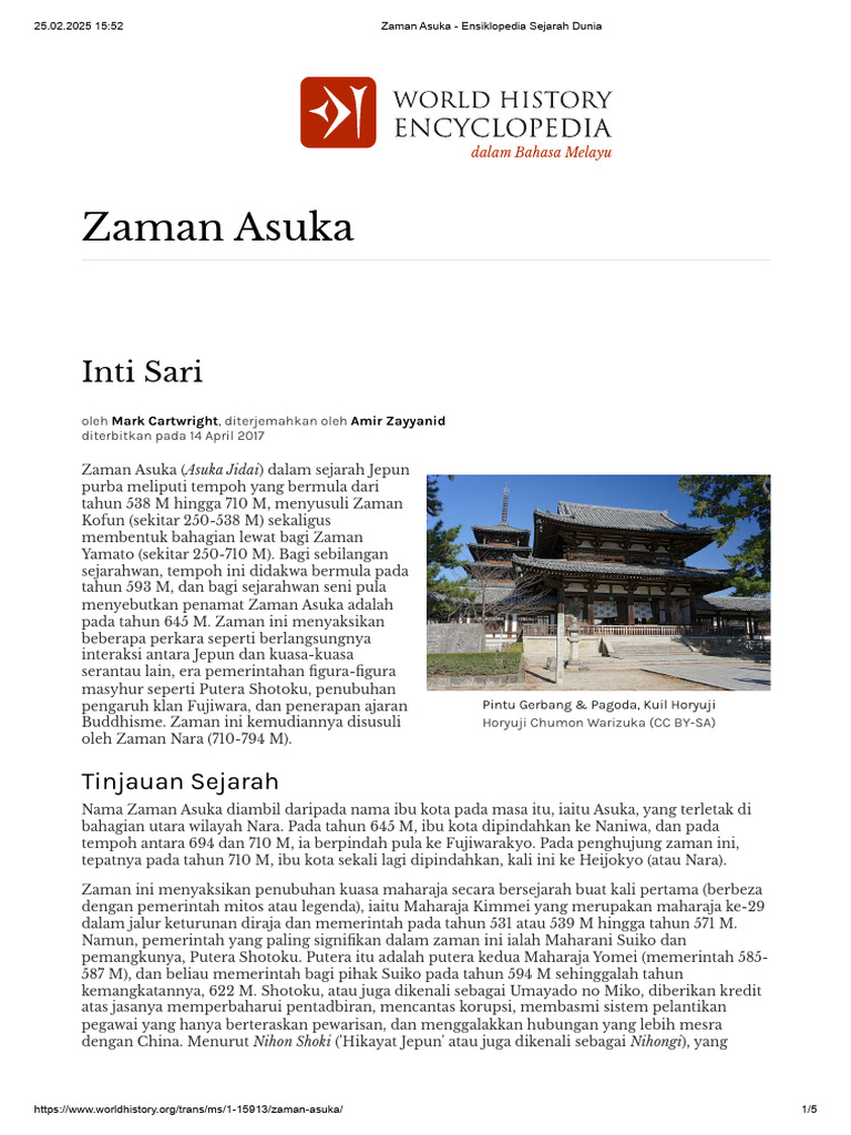 Zaman Asuka - Ensiklopedia Sejarah Dunia | PDF