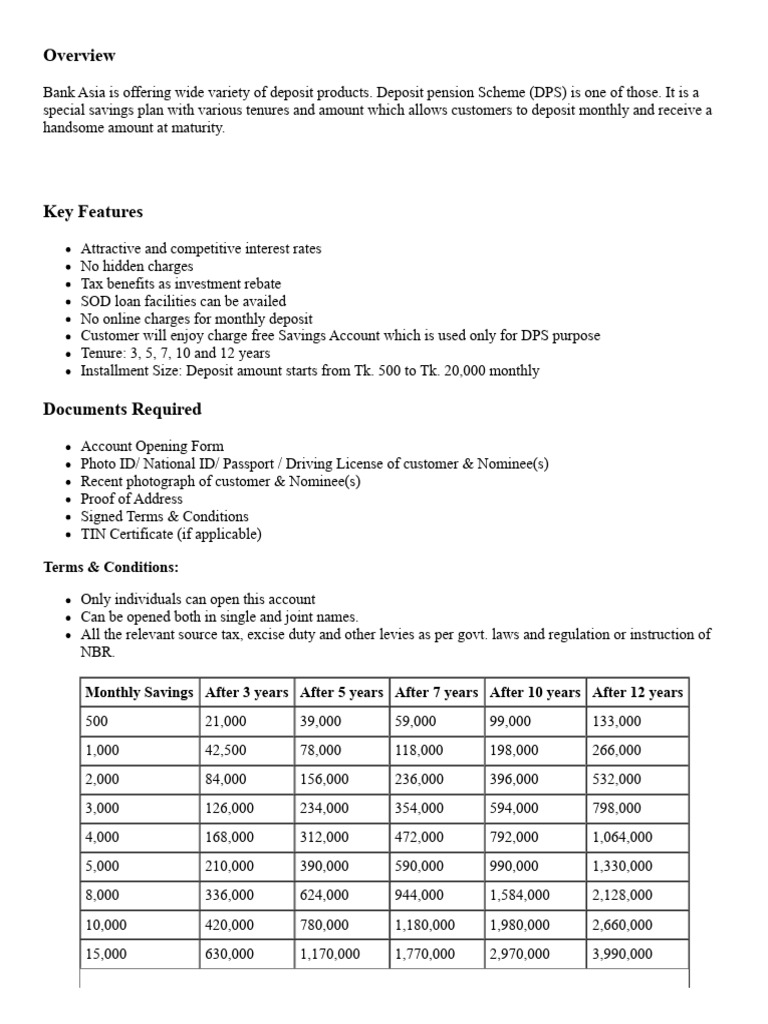 Bank Asia DPS Scheme Overview 2025 | PDF