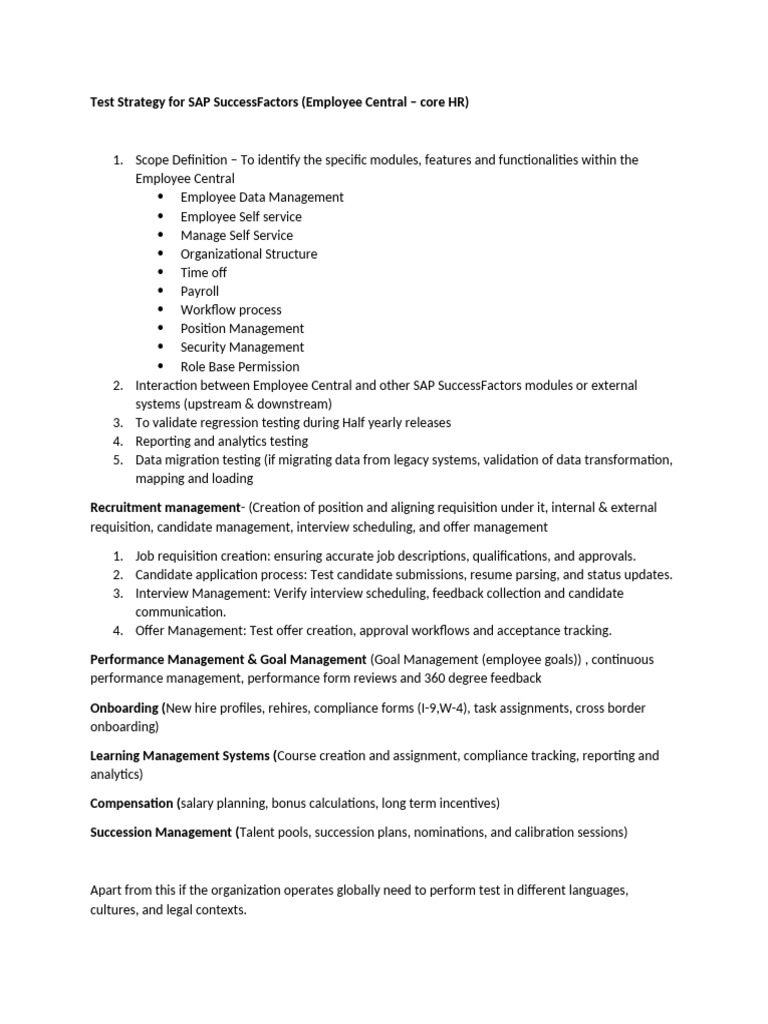 Test Strategy For SAP SuccessFactors | PDF