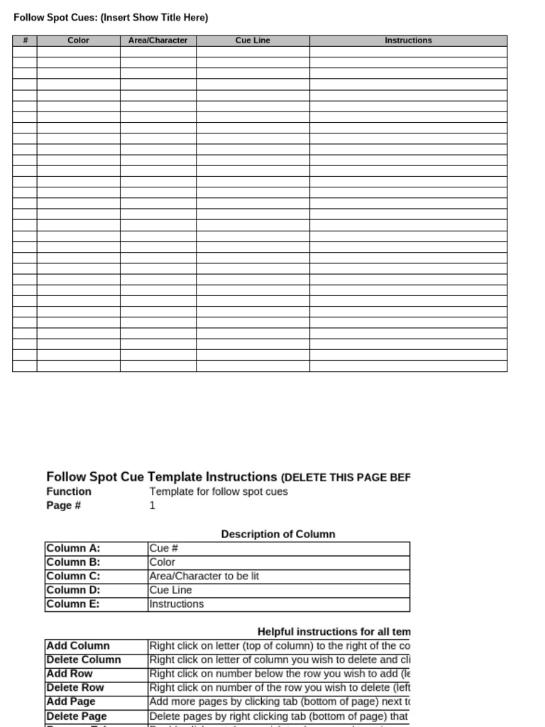 Follow Spot Cue Template | PDF
