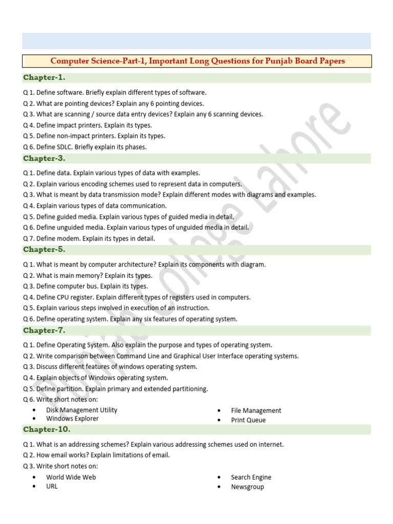 Important Long Questions for Computer 1st Year | PDF