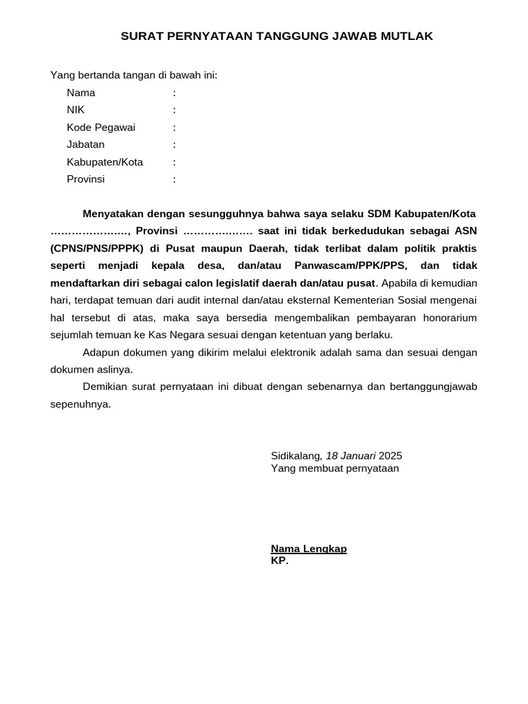 Surat Pernyataan Tanggung Jawab Mutlak | PDF