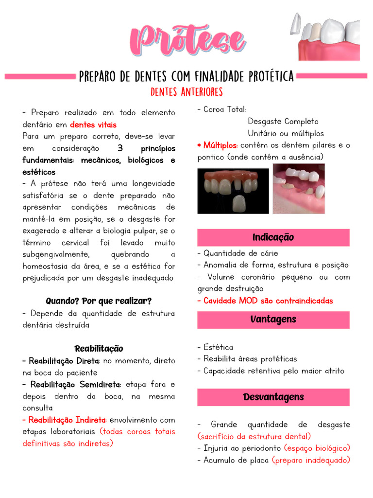PRÓTESE - Introdução Do Preparo Em Dentes Anteriores | PDF | Dente ...