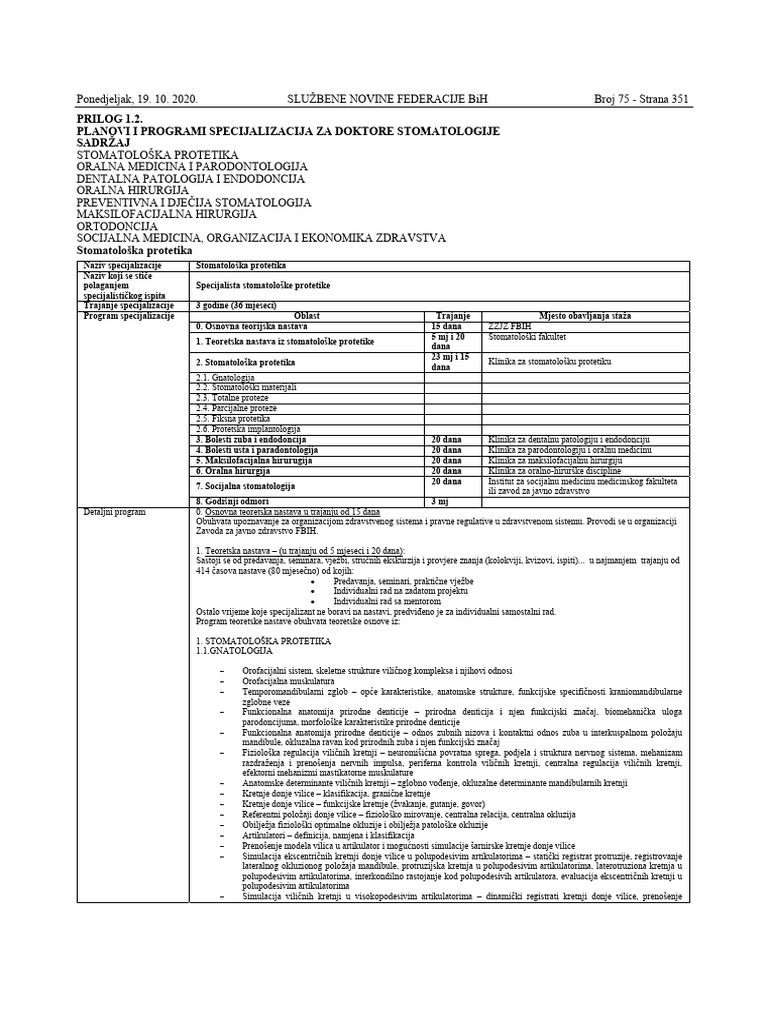 Prilog 1.2. - Specijalizacije Za Doktore Stomatologije | PDF