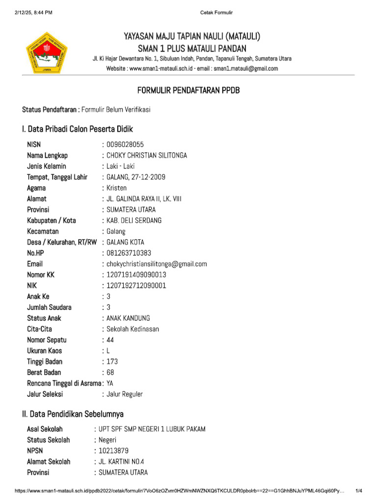 Formulir Matauli | PDF