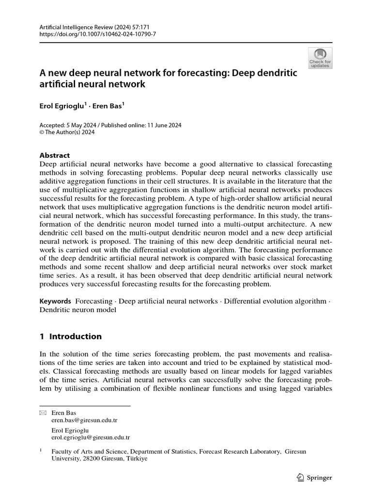 A New Deep Neural Network For Forecasting Deep Dendritic Artificial Neural Network | PDF | Deep ...