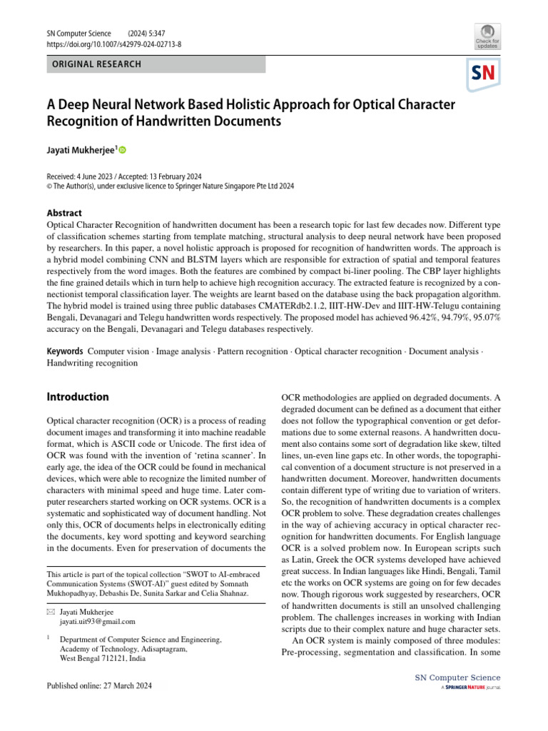 A Deep Neural Network Based Holistic Approach For Optical Character Recognition of Handwritten ...