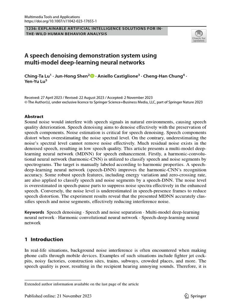 A Speech Denoising Demonstration System Using Multi-Model Deep-Learning Neural Networks | PDF ...