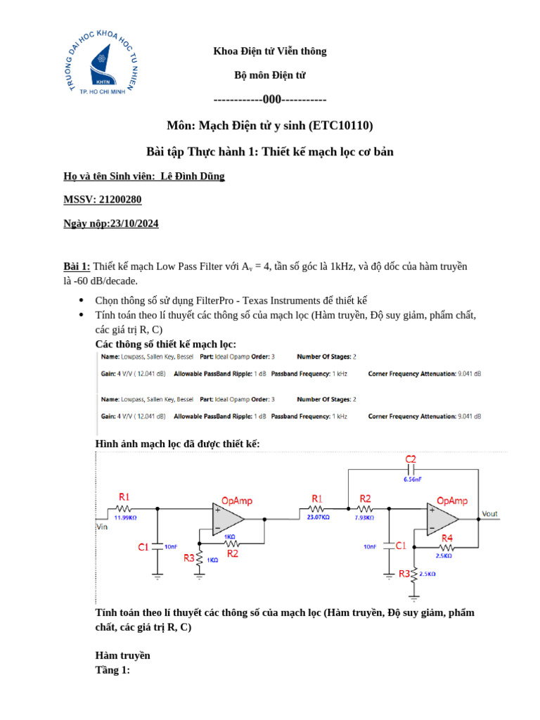 TH C Hành 1 - Mach Loc Co Ban - Lê Đình Dũng - 21200280 | PDF