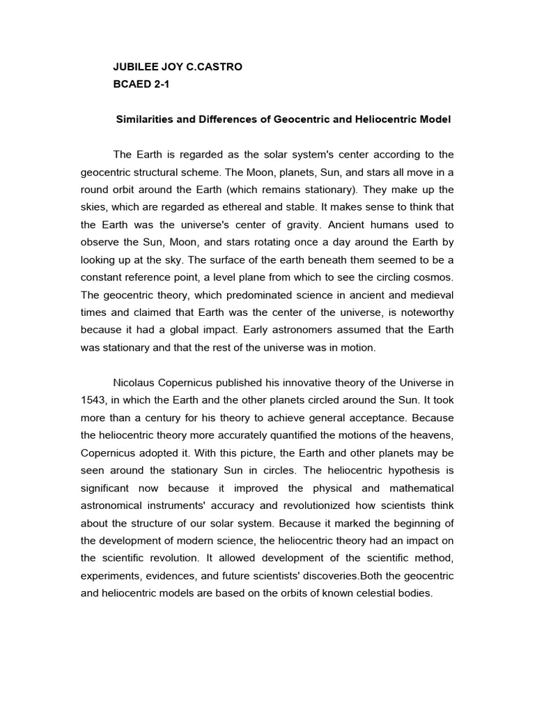 Geocentric and Heliocentric Model | PDF